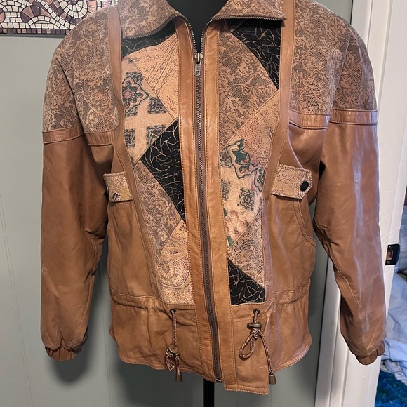 Ada | Jackets & Coats | Vintage Ada 98s Leather Tan Patchwork Bomber Jacket Womans Small | Poshmark